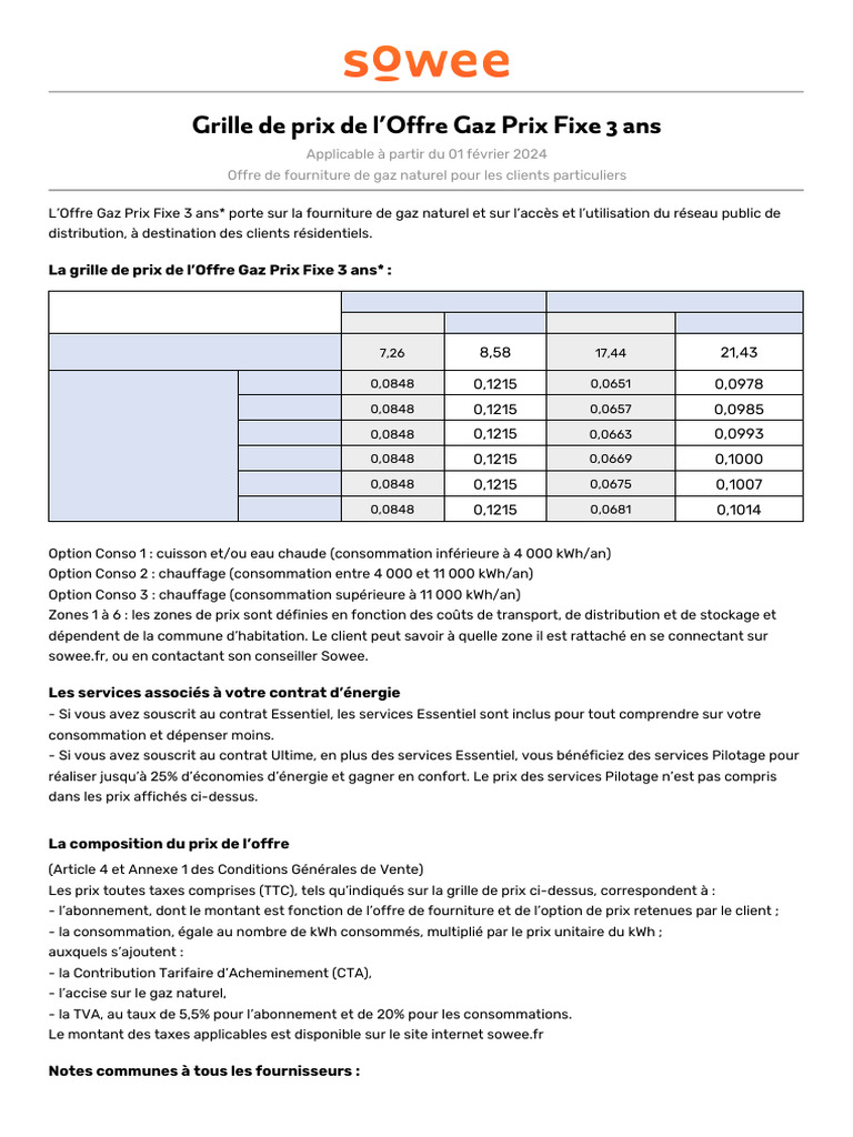 Grille tarifaire Gaz Prix Fixe 3 ans | PDF | Taxe sur la valeur ajoutée ...