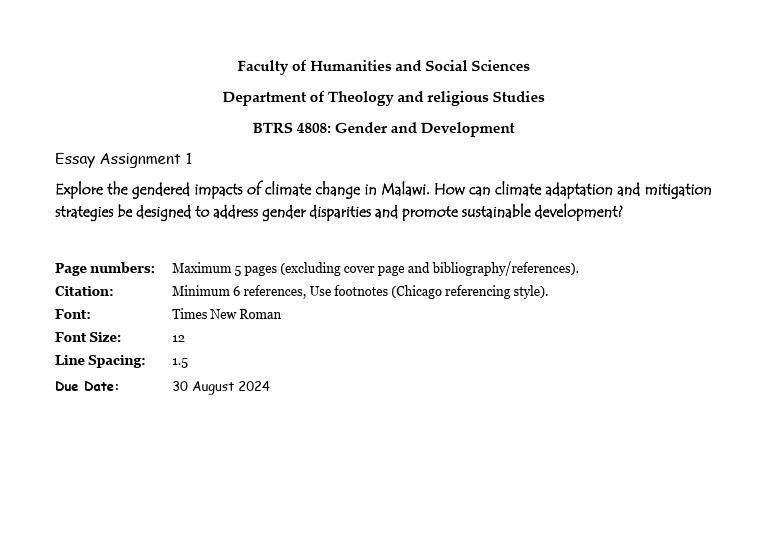 Essay Assignment 1 BTRS 4808 Gender and Development | PDF