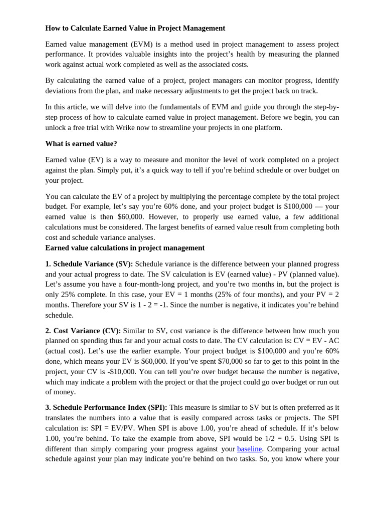 How To Calculate Earned Value in Project Management | PDF | Business