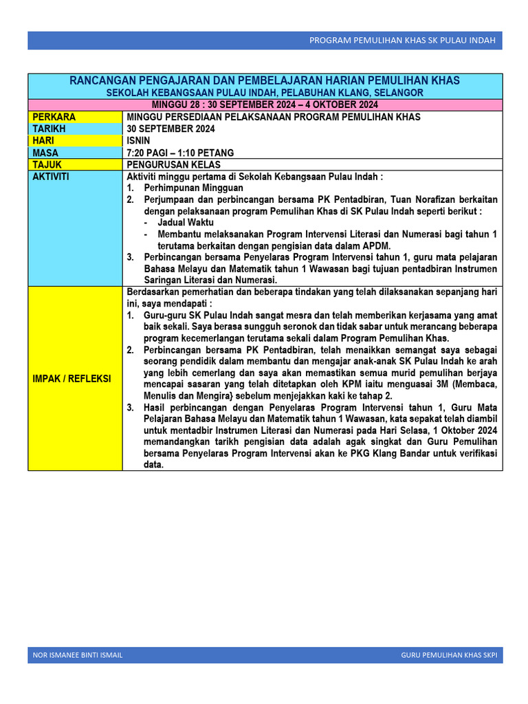 e-RPH Nor Ismanee (Minggu 28) | PDF