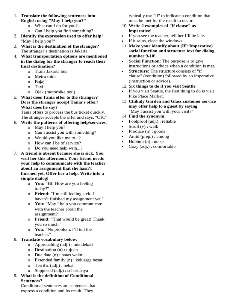 Translate The Following Sentences Into English Using | PDF | Grammar ...