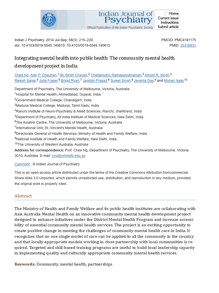 Integrating Mental Health Into Public Health - The Community Mental ...