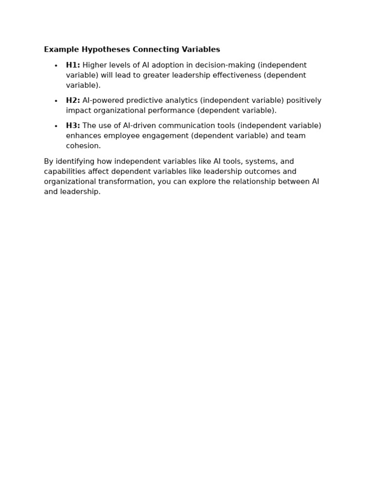 Example Hypotheses Connecting Variables H1 | PDF | Career & Growth