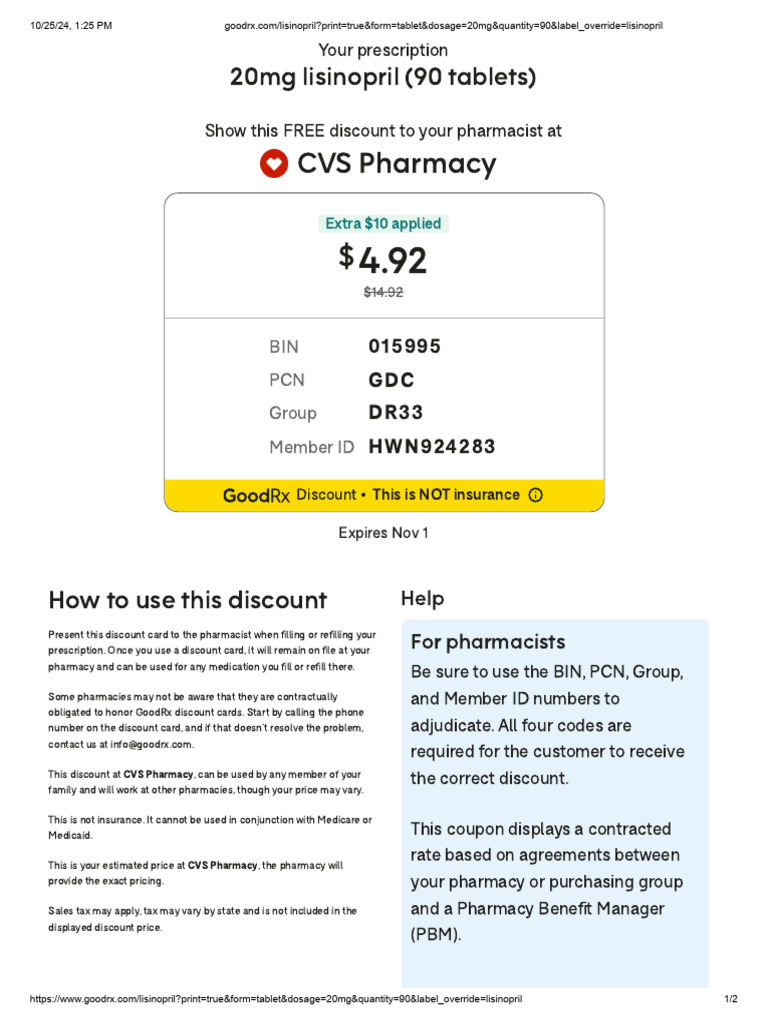 Lisin 20 MG 90 Tablets | PDF | Pharmacy | Health Care