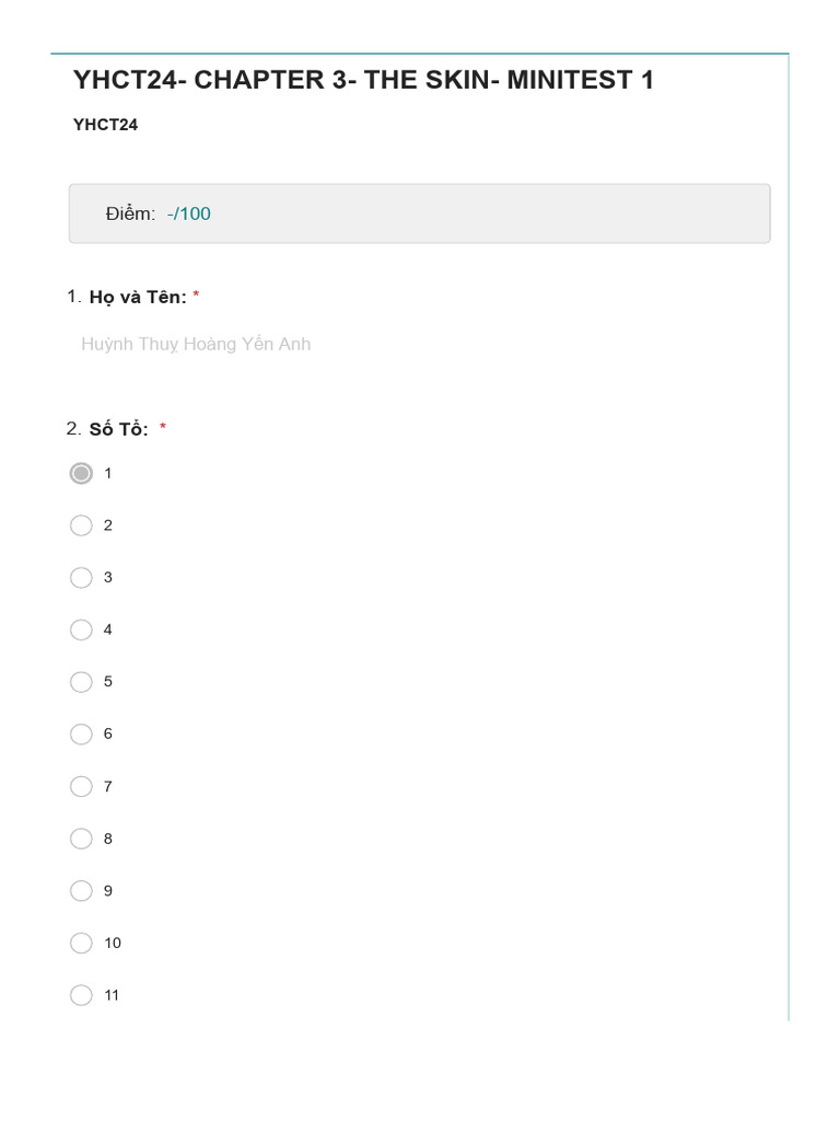 Yhct24 - Chapter 3 - The Skin - Minitest 1 | PDF | Skin | Epidermis