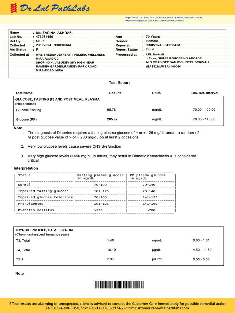 (Hexokinase) Glucose Fasting 70.00 - 100.00 MG/DL 95.78 Glucose (PP) 70.00 - 140.00 MG/DL | PDF ...