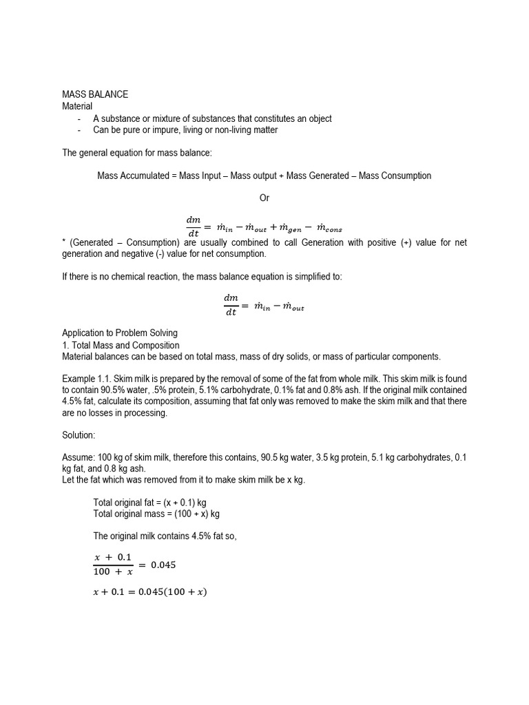 Mass Balance Sample Problems | PDF | Concentration | Mole (Unit)