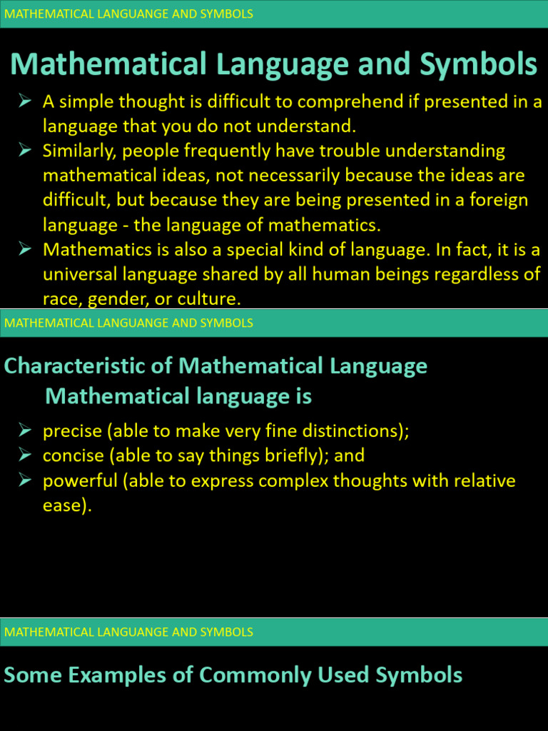 Mathematical Language and Symbols | PDF | Teaching Mathematics | Symbols