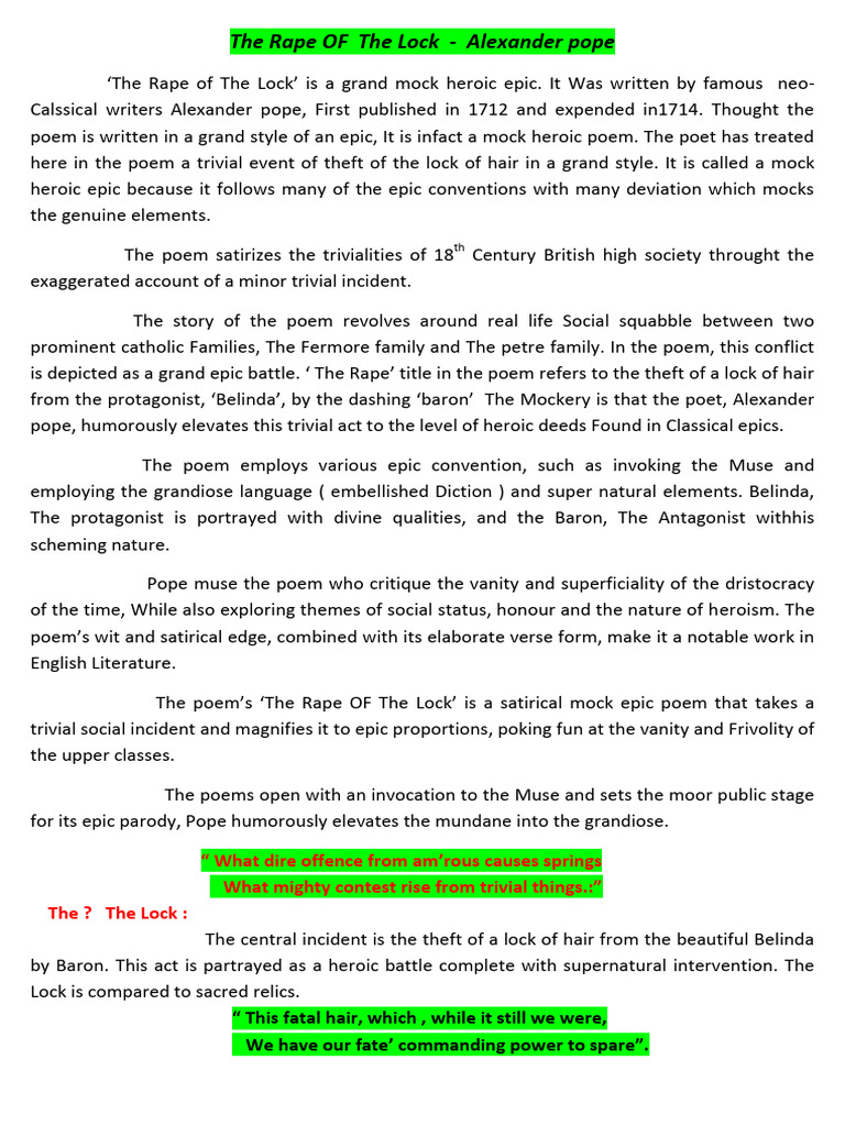 The Rape OF The Lock | PDF | Genres Of Poetry | Poetry