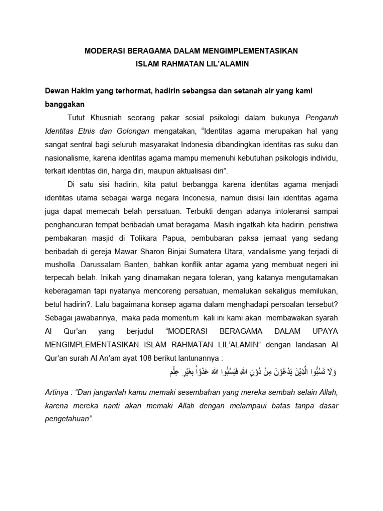 Moderasi Beragama Dalam Mengimplementasikan Rahmatan Lil Alamin | PDF