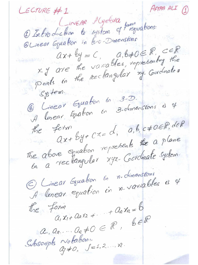 Linear Algebra Lecture 1 | PDF