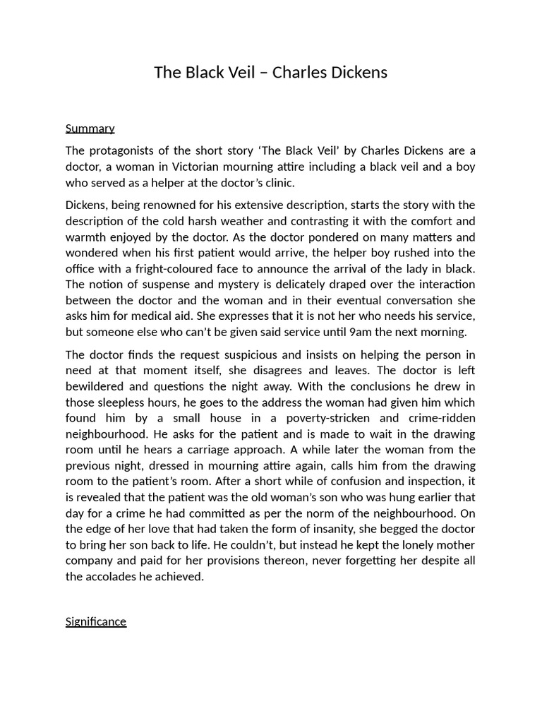 The Black Veil by Charles Dickens (Summary & Title SIgnificance) | PDF