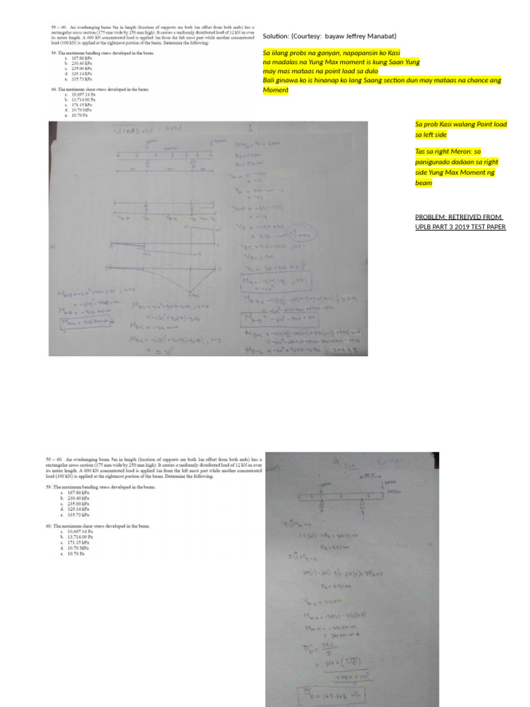 Max Bending Streess and Max Shear Shear Stree in Beams - Bayaw Jeff ...