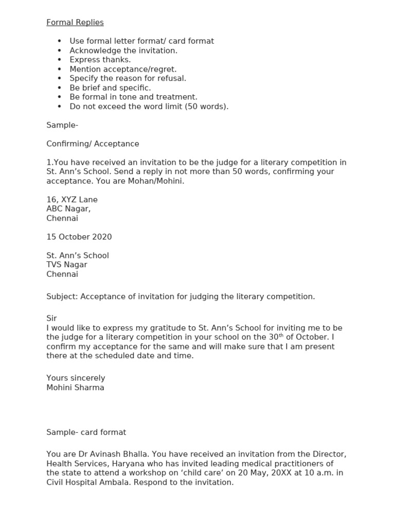 English Formal - Replies (Notes) | PDF | Career & Growth | Wellness