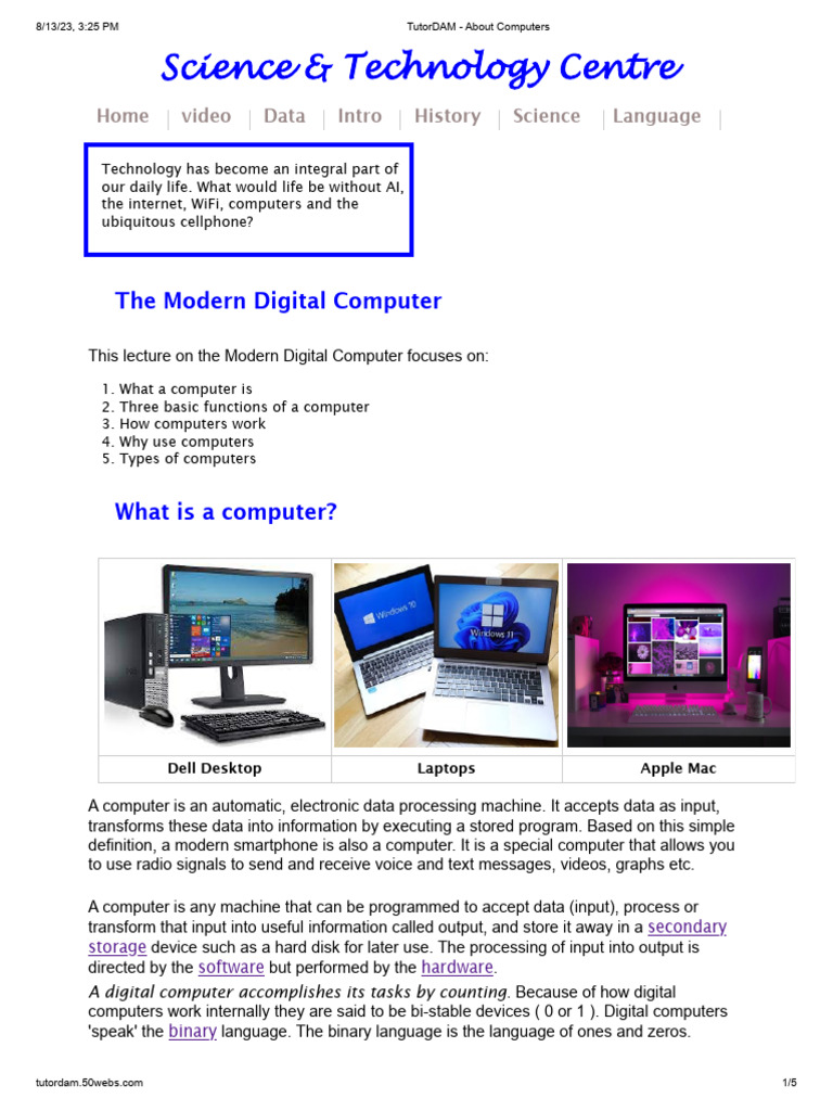 TutorDAM - About Computers | PDF | Input/Output | Computer Data Storage
