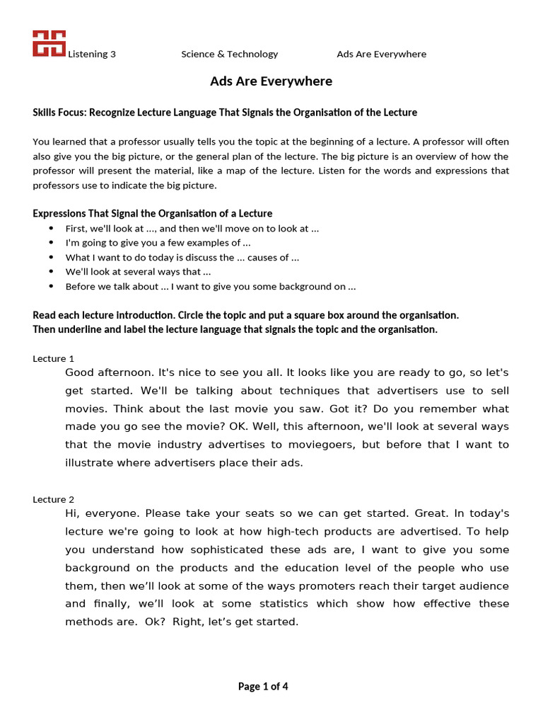 Ads Are Everywhere Handout | PDF | Lecture | Advertising