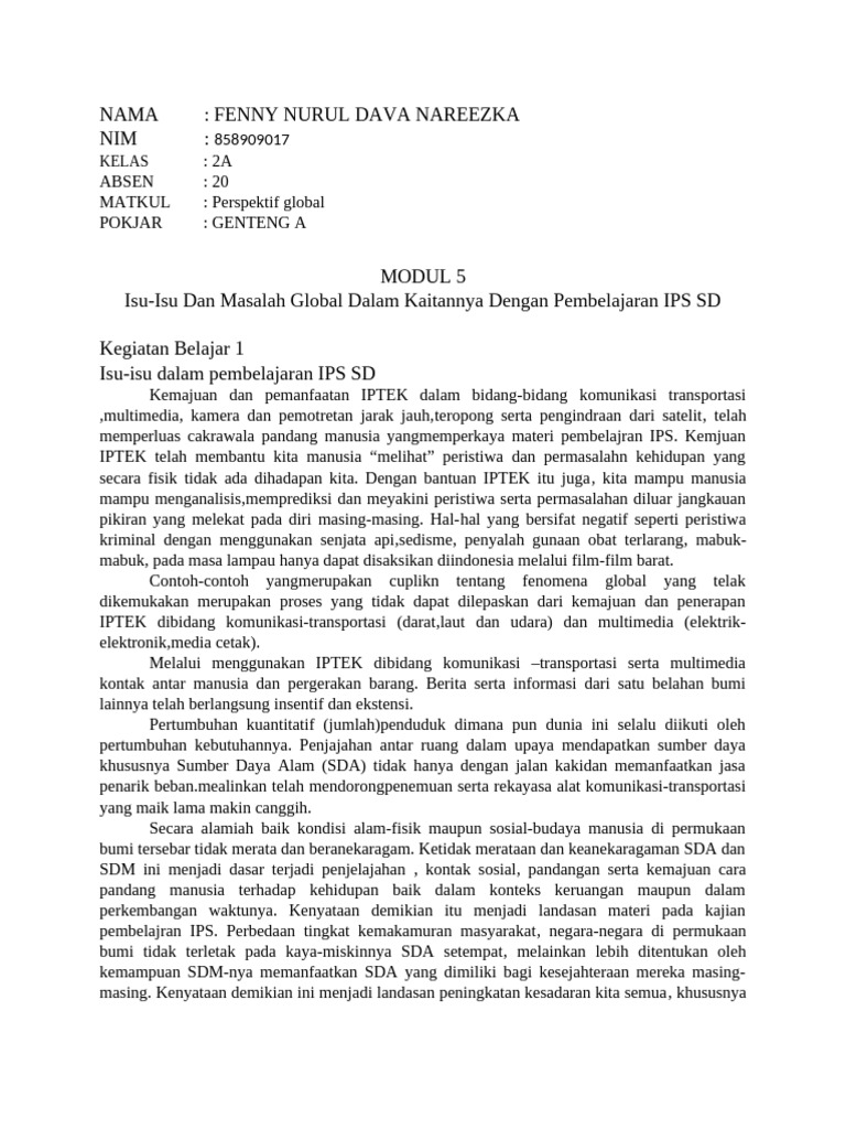 Resume Perspektif Global Modul 5 Fenny Nurul Dava Nareezka-858909017 | PDF