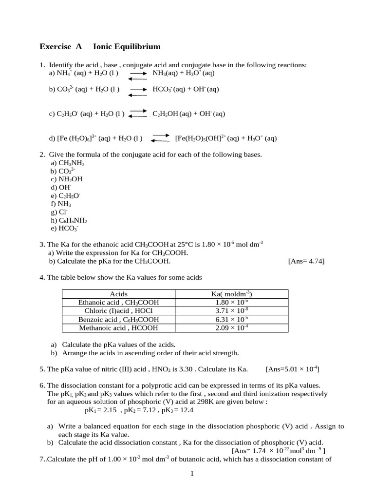 Exercise 17 Ionic Equilibria (Print Out) | PDF | Ph | Acid