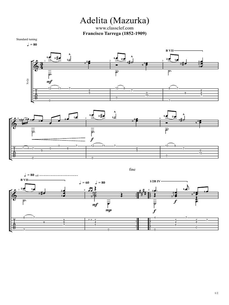 Adelita (Mazurka) by Francisco Tarrega | PDF