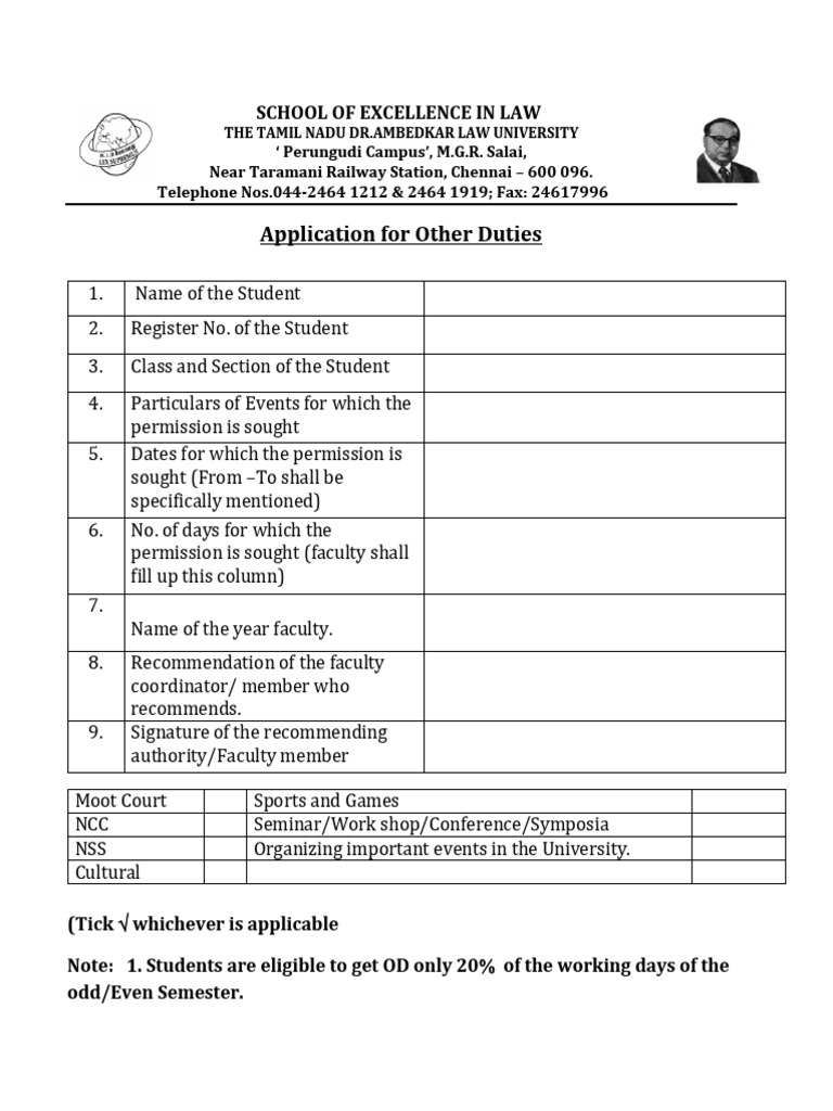 OD Application Form for Students | PDF