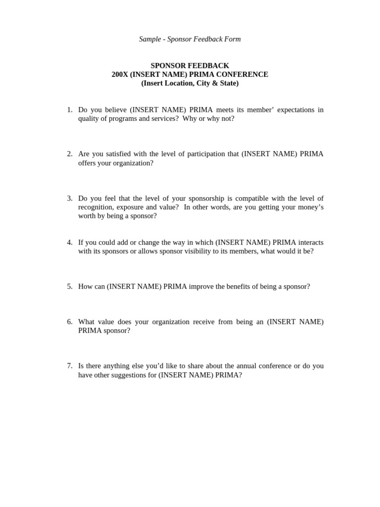 Sample - Sponsor Feedback Form | PDF
