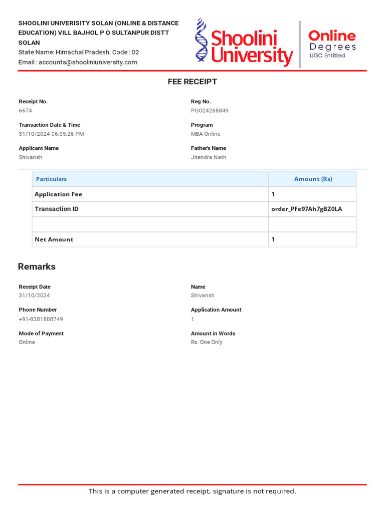 Payment Receipts - Application Payment Receipt (1) | PDF