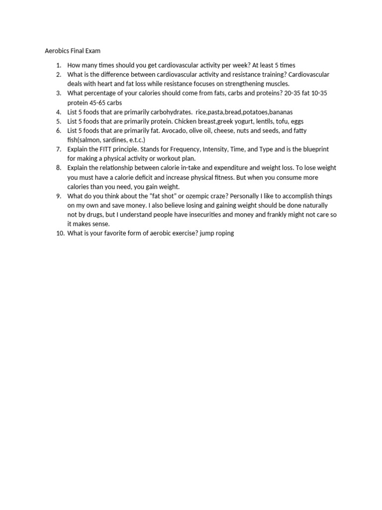 Aerobics Final Exam | PDF | Self-Improvement | Wellness