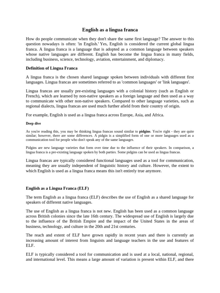 English As A Lingua Franca | PDF | English Language | Linguistics