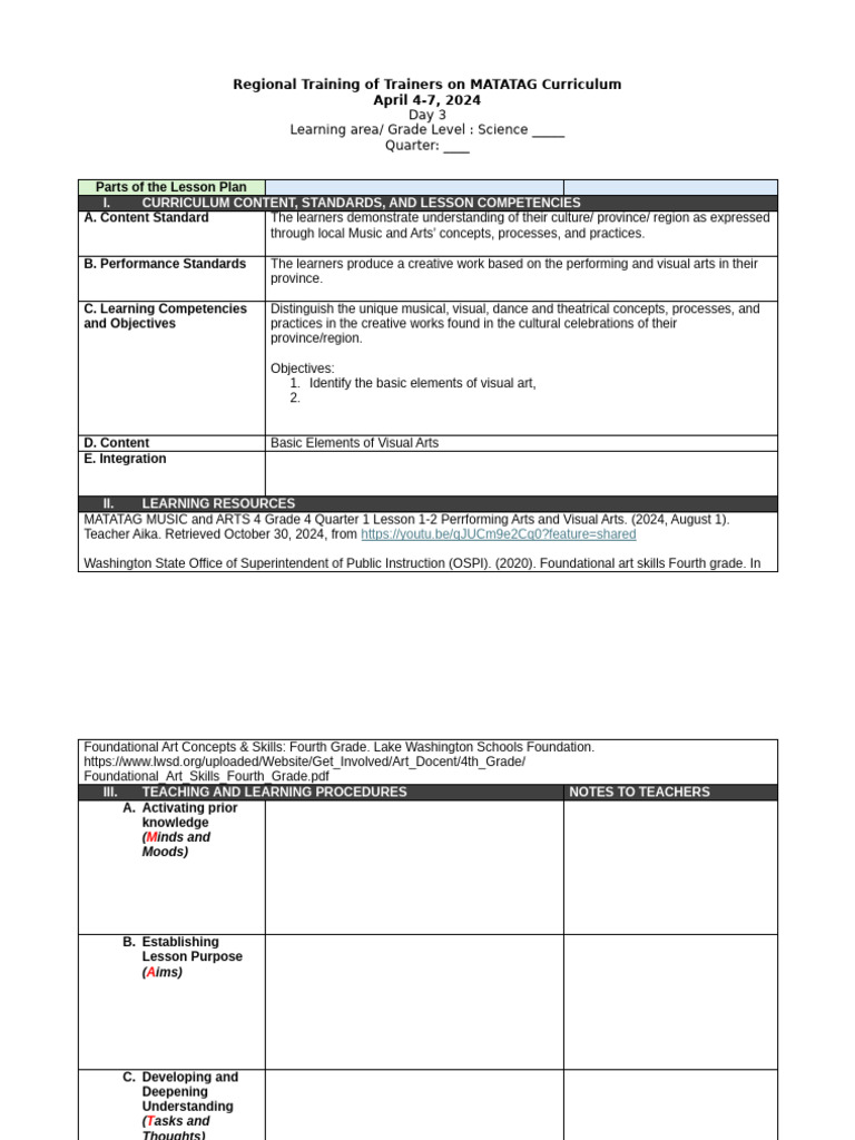 MATATAG Lesson Plan Template | PDF | Educational Assessment | Learning