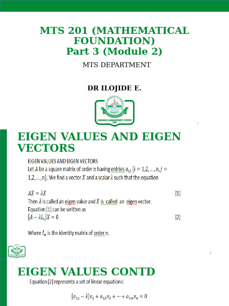 MTS 201 Eigen Value | PDF | Technology & Engineering