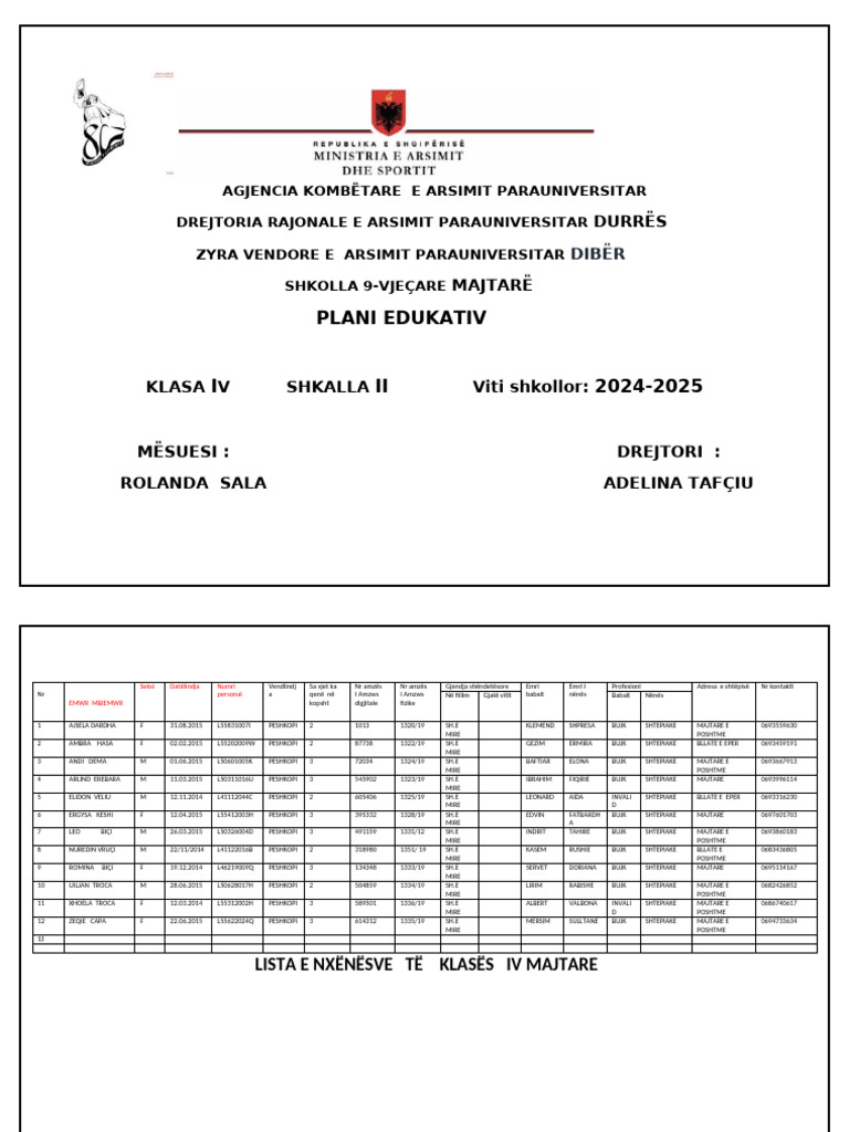 Landa Plan Edukativ KL Iv | PDF