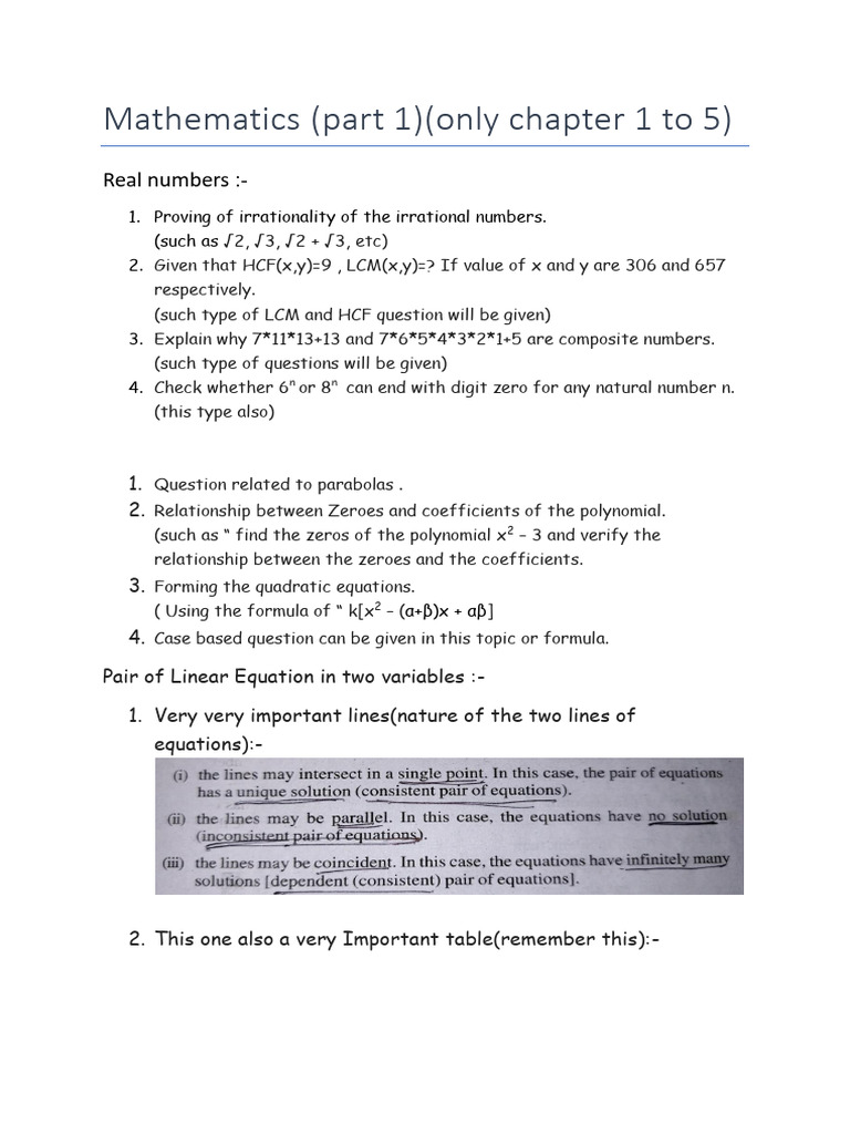Mathematics Concepts: Chapters 1-5 Overview | PDF | Polynomial | Equations