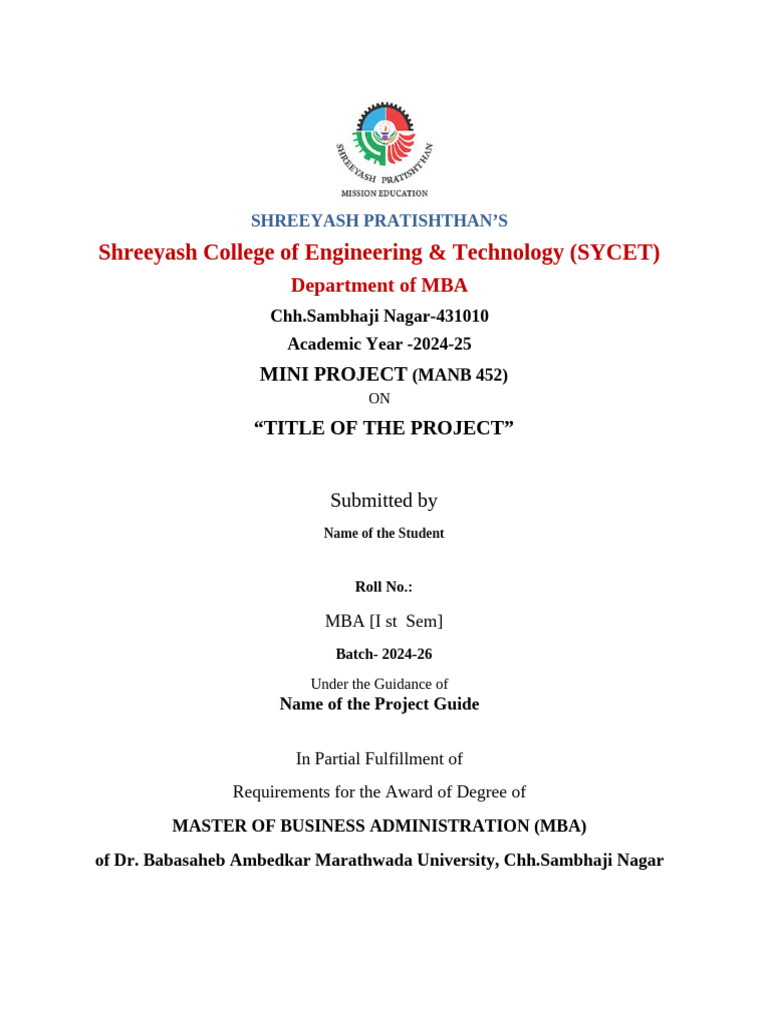 Mini Project First 5 Pages-MBA I Sycet | PDF | Master Of Business ...