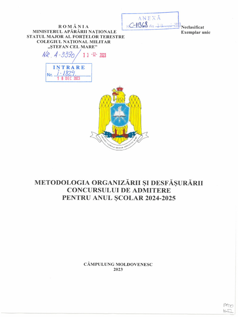 Metodologie Admitere 2024-2025 | PDF