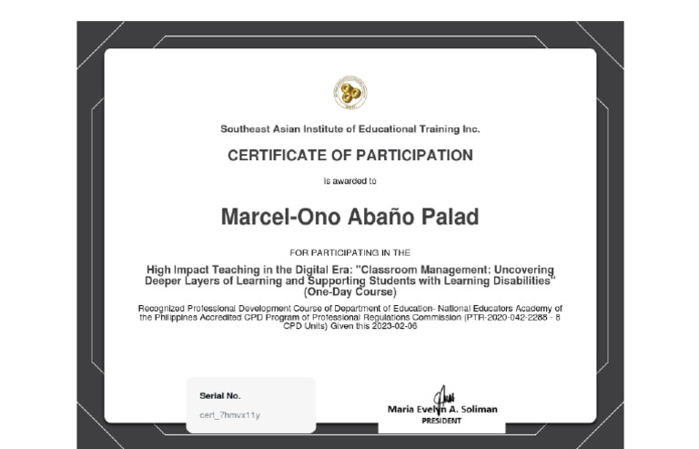 Certificate of Participation For Classroom Management | PDF