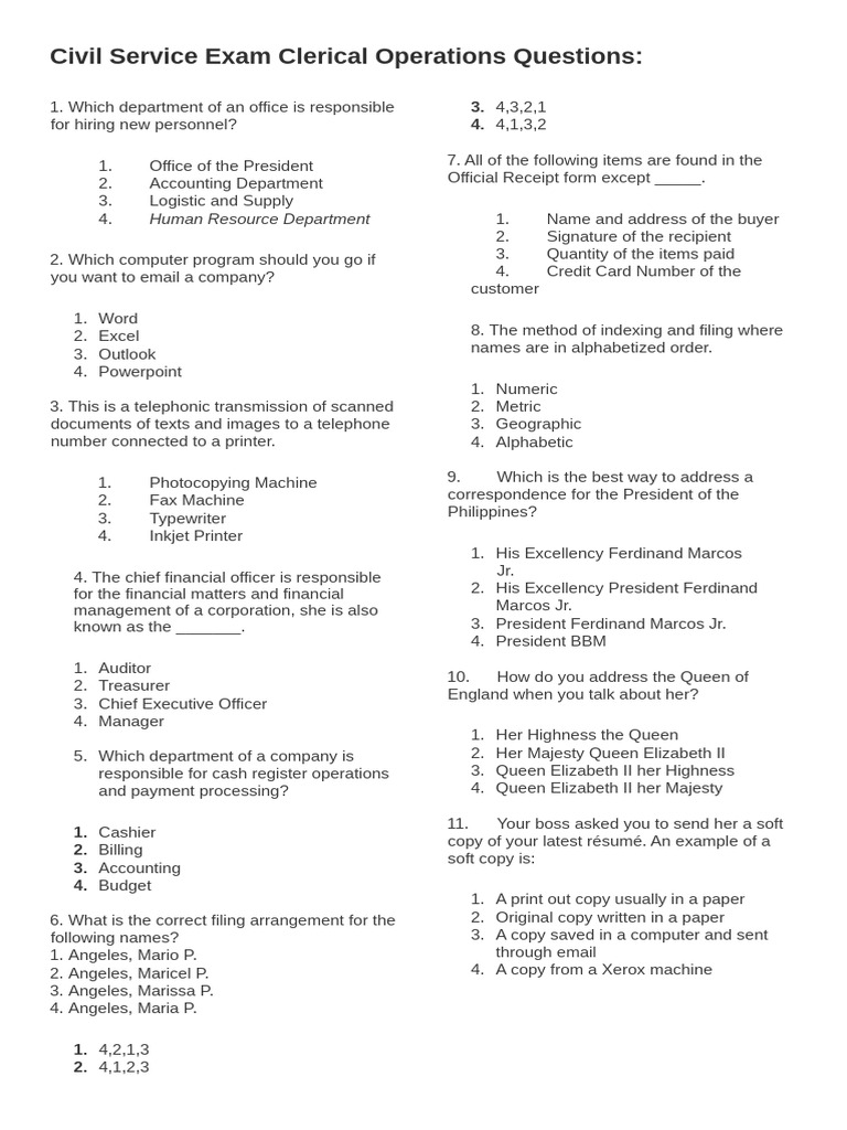 2022 Clerical Operations Questions | PDF | Invoice | Receipt