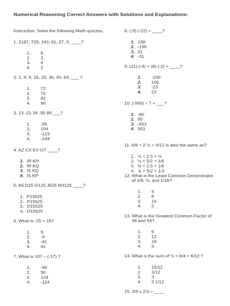 2022 Numerical Reasoning | PDF | Odds | Decimal