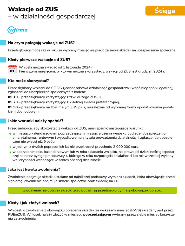 Wakacje Od ZUS - W Działalności Gospodarczej | PDF