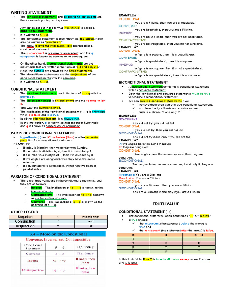 Conditional and Biconditional Statements | PDF | If And Only If ...