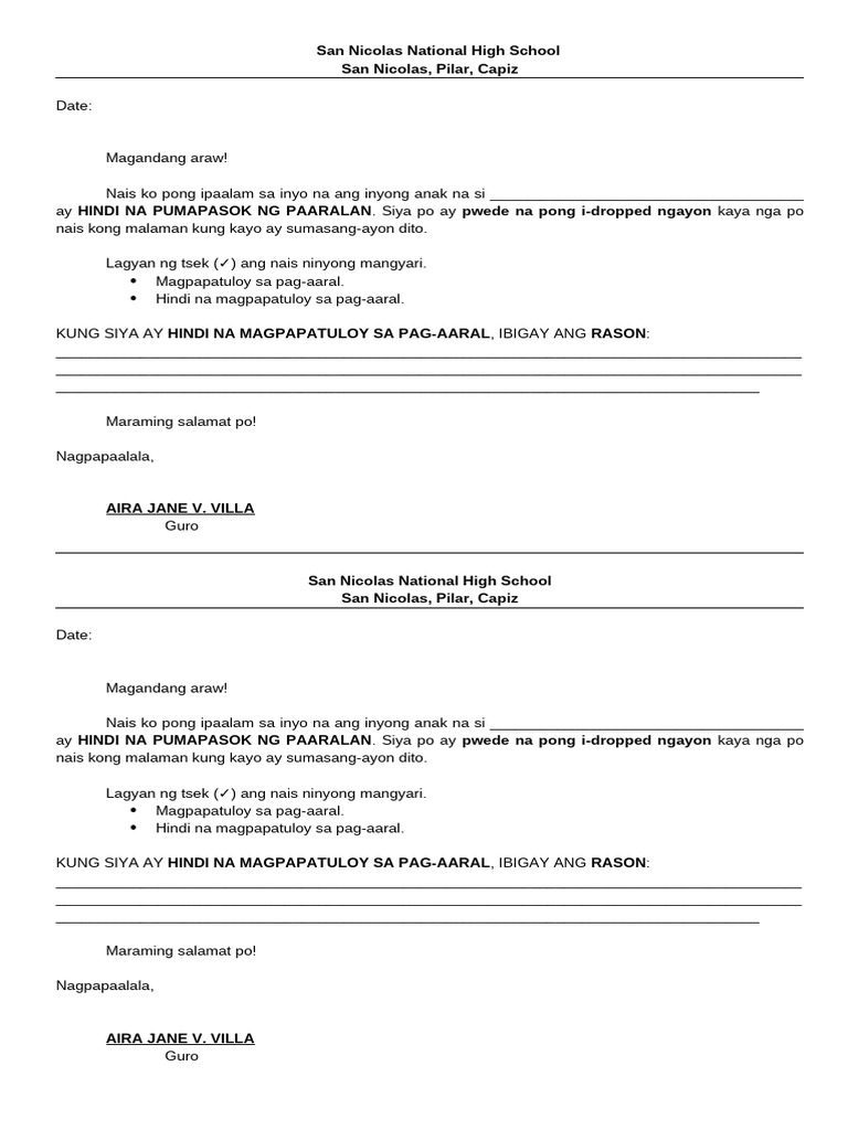 Letter for Advisory 5 | PDF