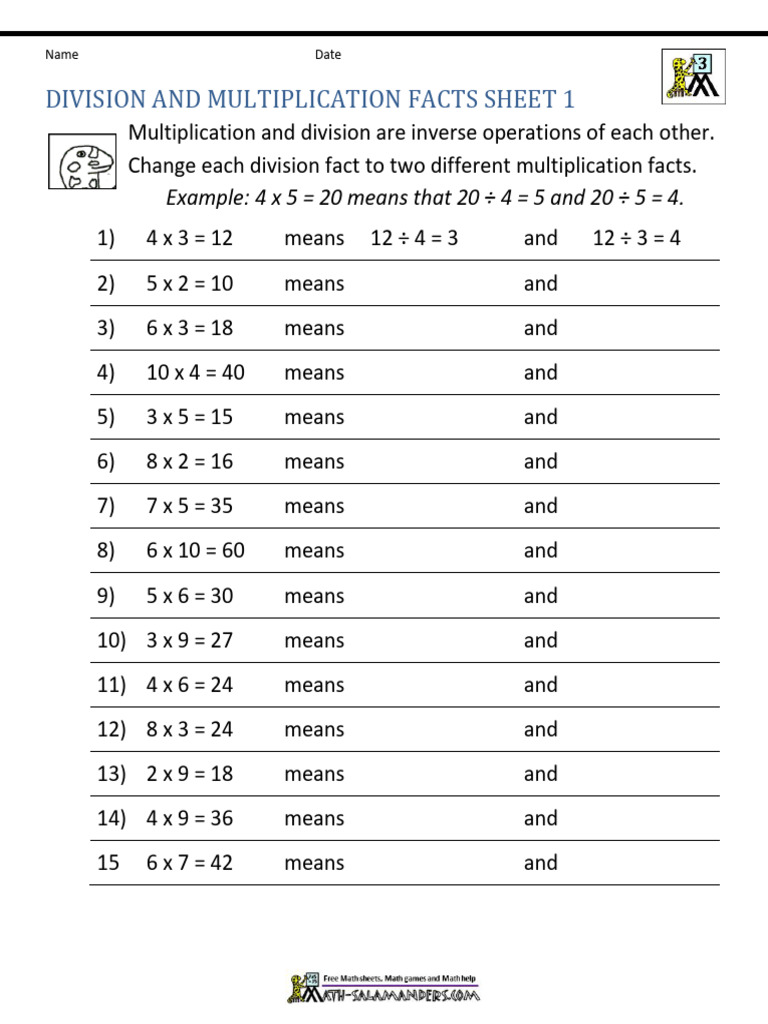 Division and Multiplication Facts Sheet | PDF | Teaching Methods ...
