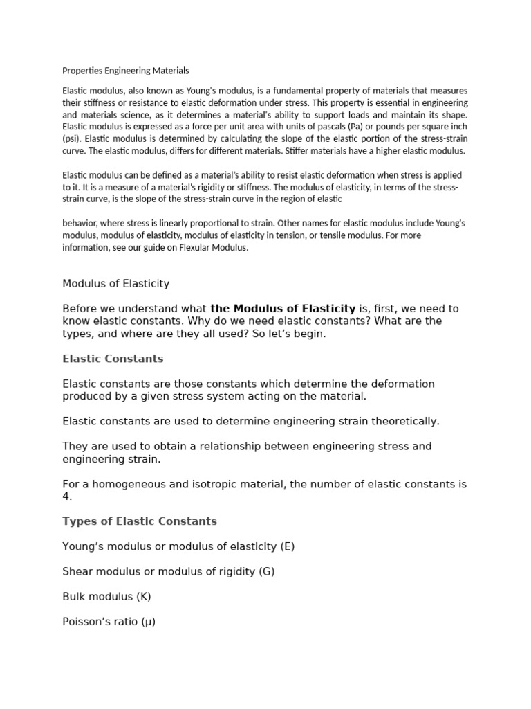 Properties Engineering Materials 3 | PDF | Elasticity (Physics) | Young ...