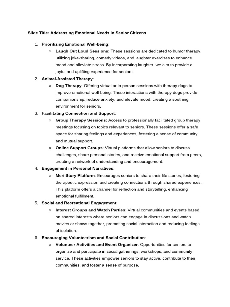 How the solution addresses emotional needs of senior citizens | PDF