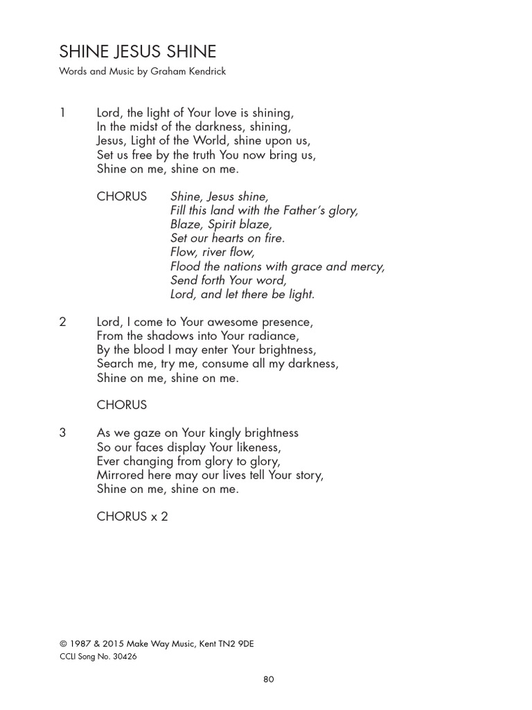 Shine Jesus Shine Lyrics - Sparlyard | PDF