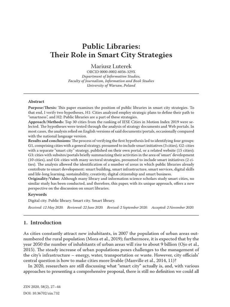 Public Libraries in Smart City Strategies | PDF | Sustainability ...