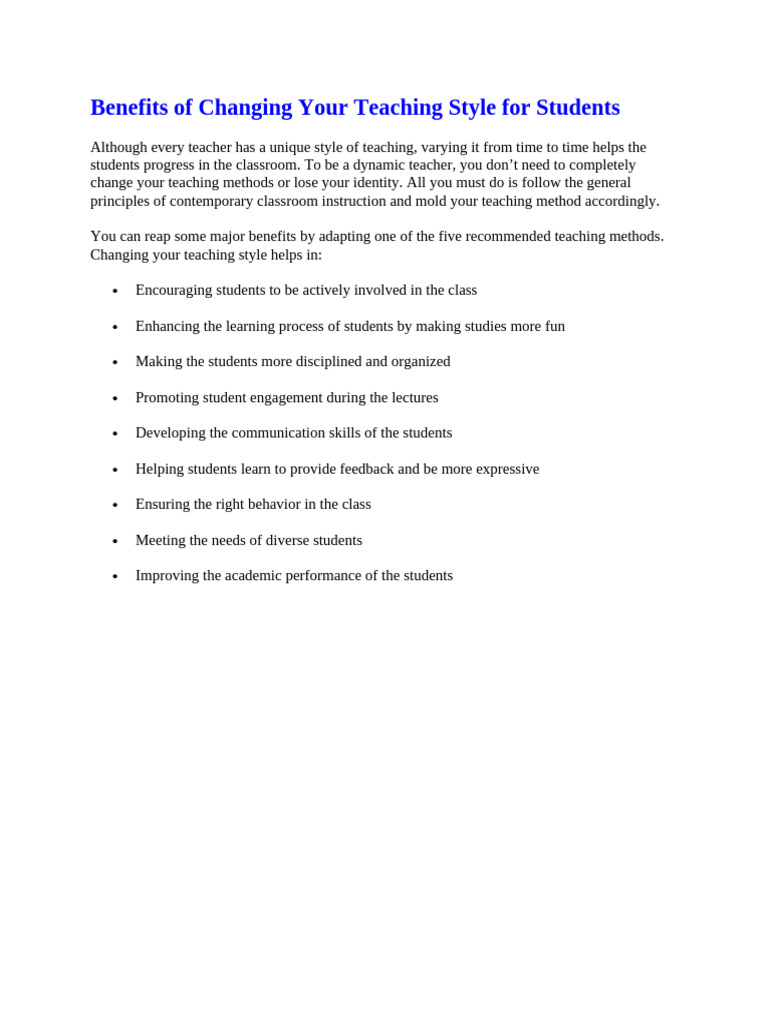 Benefits of Changing Your Teaching Style For Students | PDF | Career ...