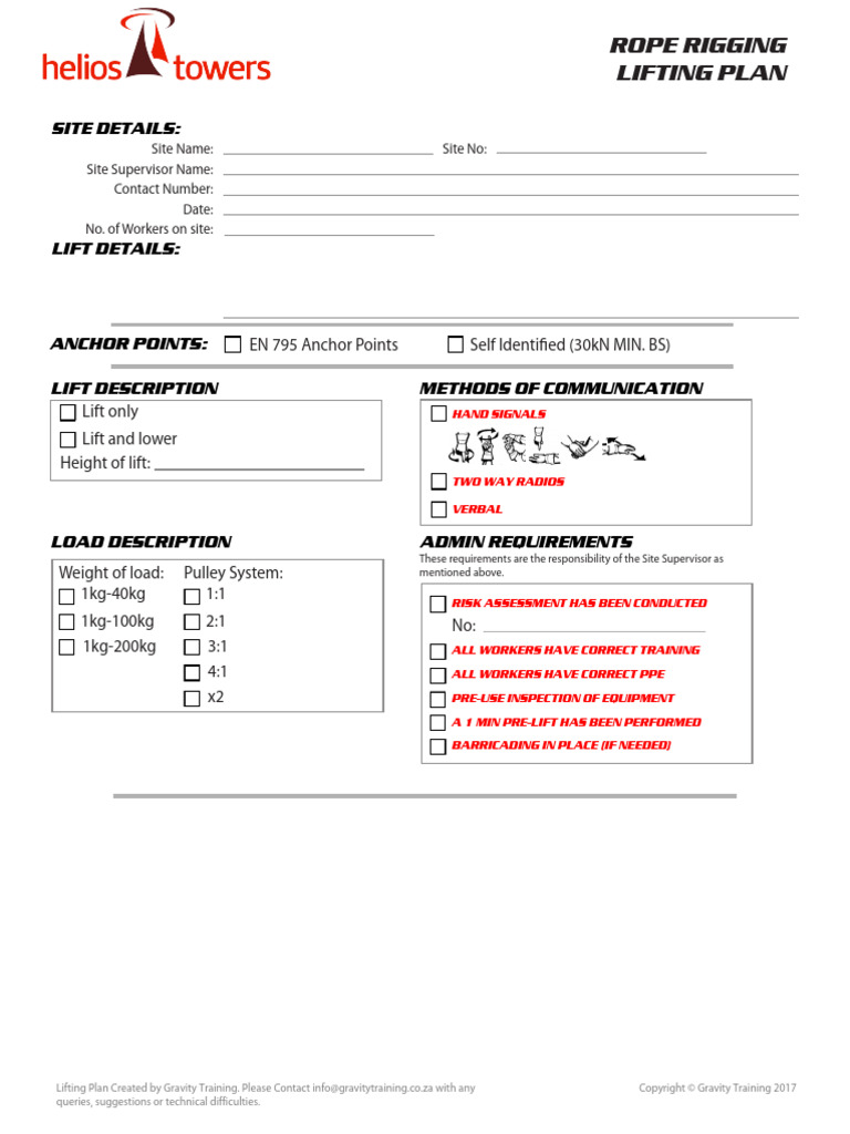 Helios Lifitng Plan Template For Mobile Devices - Novotel | PDF | Rope ...