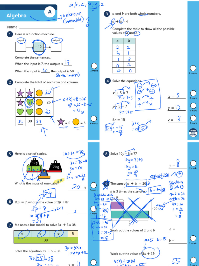 Algebra Primary 6 Worksheet | PDF | Algebra | Equations