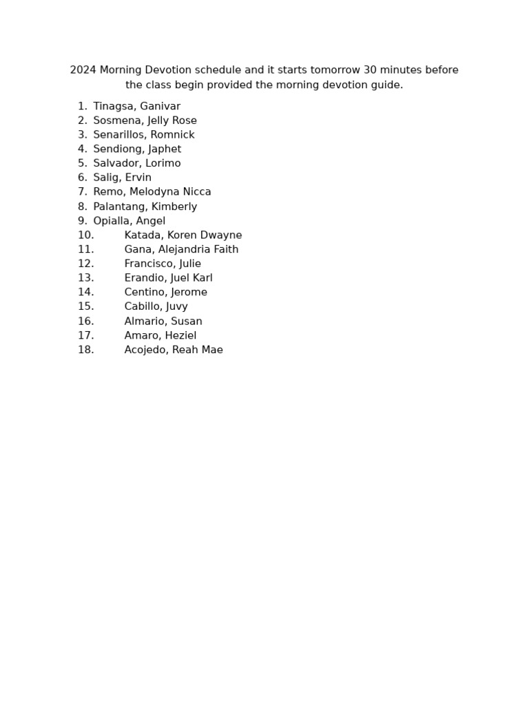 2024 Morning Devotion Schedule and It Starts Tomorrow 30 Minutes Before ...