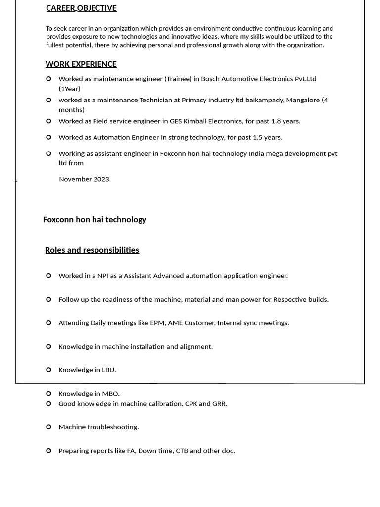 CV - Manoj Kumar 2 | PDF | Servomechanism | Automation